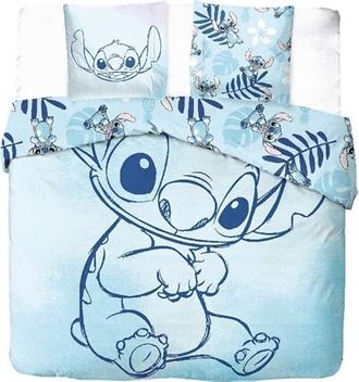 Anemone arlis Parure Housse de Couette en Stitch Disney - 1 Housse de Couette + 2 taies doreiller - 100% Coton (Parure de lit Stitch Disney 2 Personnes - A, 2