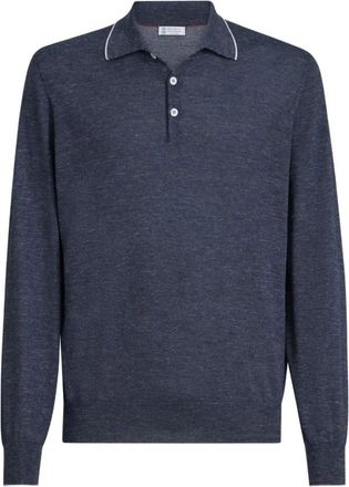 Brunello Cucinelli Homme, Tops, Bleu, Taille: L Polo en maille de coton l&eacute;ger