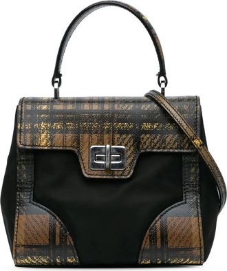 Prada Hobo Bags - Tartan Saffiano Trimmed Tessuto Satchel - Gr. unisize - in Schwarz - f&uuml;r Damen