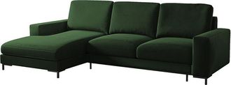 Selsey Selsey MOKPEO - Ecksofa mit Schlaffunktion, Bettkasten und schwarzen Füßen, 244 cm breit (Veloursbezug Flaschengrün, Ottomane links)