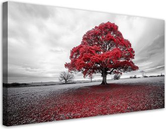 Feeby Bilder - Foto Geschenk - Rote Baumlandschaft - 120x60 1tlg - Leinwandbilder Wohnzimmer - Wandbild &uuml;ber dem Bett - Bild Schlafzimmer - Aesthetic Zimmer
