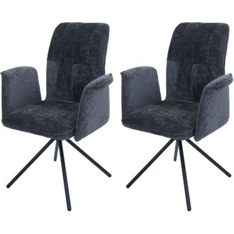 Hhg Neuwertig] 2er-Set Esszimmerstuhl HHG 433, drehbar Armlehne Auto-Return, Stoff/Textil Chenille (340g/m&sup2;) &Ouml;ko-Tex dunkelgrau