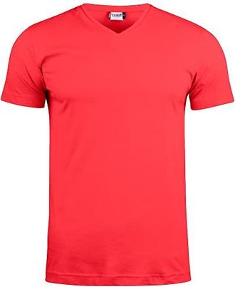 Clique Clique - T-shirt col en V mi-manches homme femme unisexe Basic-T V-Neck, en coton Jersey, ruban pare-soleil, col élastique, coupe Slim-Fit, rouge, L