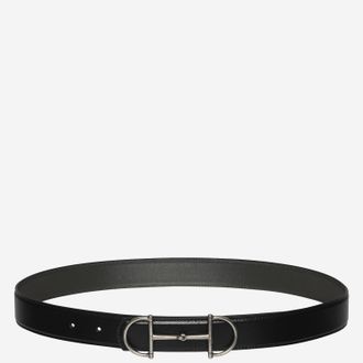 Gucci Mens Reversible Leather Belt With Clasp Black Calfskin