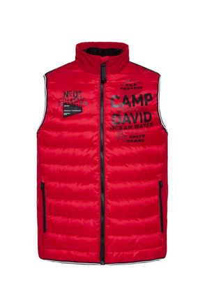 Camp David Herren Steppweste im Materialmix mit Prints Bright Red, Xl