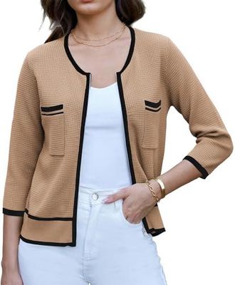 Grace Karin Cardigan &agrave; manches 3/4 et col rond d&eacute;contract&eacute; ouvert sur le devant en tricot &eacute;l&eacute;gant et l&eacute;ger pour femme, Abricot fonc&eacute;., M