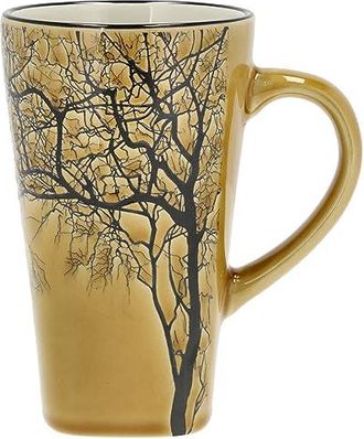 Villa Collection Hela Tasse Groß 500ml, Jumbotasse, Teetasse, Kaffeetasse Groß mit Schönem Baum-Muster, Durchm. 9 cm, Höhe 15 cm, 0,5 Liter, aus Keramik/Steingut, Gold