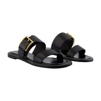 Ami Womens Buckle-Strap Calfskin Sandal Black