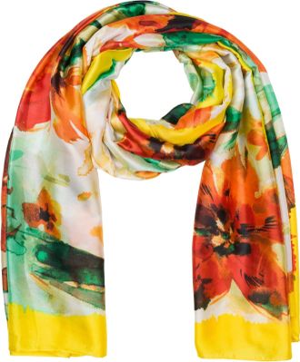 styleBREAKER Damen Schal mit buntem Blumen Muster im Aquarell Stil, Seidig leichtes Tuch 01016238, Farbe:Gelb