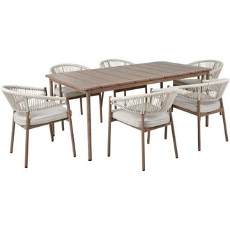 Beliani Beliani - Ensemble table et chaises de jardin 6 places - Aluminium taupe et bois fonc&eacute; - R&eacute;sistant aux intemp&eacute;ries et UV - Conception empilable