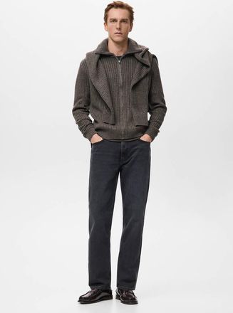 Mango Cardigan maille c&ocirc;tel&eacute;e &agrave; zip chocolat - Homme - S - MANGO MAN