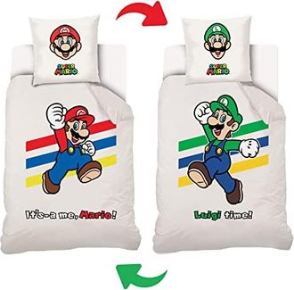 Nintendo Mario - Funda n&oacute;rdica Its Luigi Reversible ADO 140 x 200 cm + 1 Funda de Almohada de 63 x 63 cm, 100% algod&oacute;n, Color Blanco