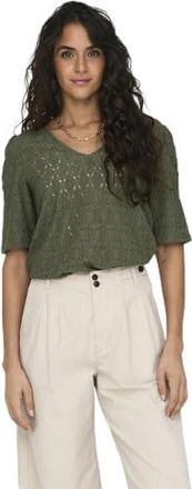 Only T-Shirt &agrave; col en V pour Femme Rose Onlrosa S/S, Marron, M