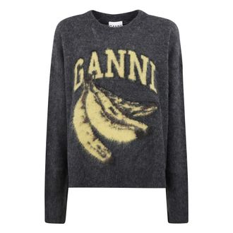 Ganni Femme, Pulls, Gris, Taille: 42/44 FR Banana Graphic Sweater
