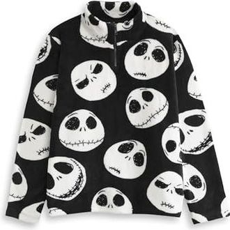 Disney Pull Polaire Noir Jack Skellington pour Femme, inspir&eacute; de L&Eacute;trange No&euml;l de Monsieur Jack | Haut imprim&eacute; &agrave; Manches Longues pour Halloween | Tenue d&eacute;con