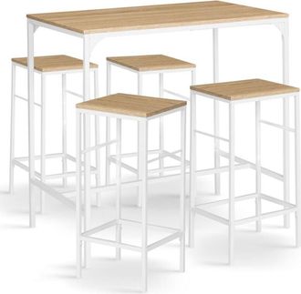 IDMarket Idmarket - Ensemble table haute de bar 100 cm - 4 tabourets en panneaux de particules et m&eacute;tal blanc - Design industriel moderne - Pour 4 personnes
