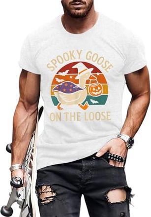 Generic T-shirts imprim&eacute;s amusants pour hommes - Col rond tendance &agrave; manches courtes effrayant Halloween citrouille chauve-souris T-shirt graphique Streetwear