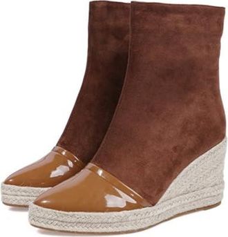 Generic Bottines patchwork pour femme - Bout pointu - Talons compens&eacute;s - Espadrilles - Chaussures dhiver chaudes, marron, 38.5 EU