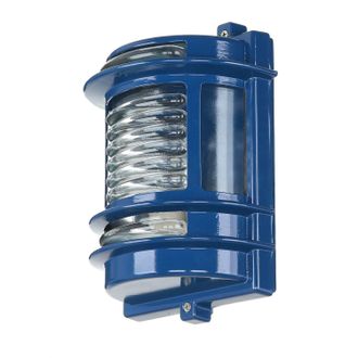 Licht-Erlebnisse Wandlampe Glas Messing in Blau IP64 Terrasse Balkon T:17 cm E27 bis 18 W Riffel Maritim nostalgische Außenwandleuchte Garten GRACIA