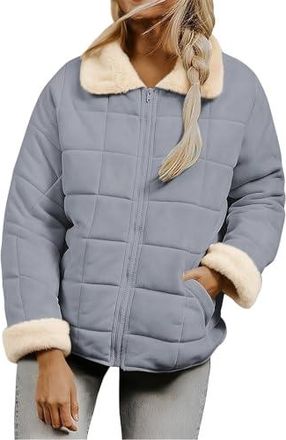 Generic Veste dhiver légère pour femme - Veste matelassée courte en polaire chaude - Manteau matelassé à manches longues et col à revers - Veste épaisse hydro