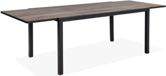 Sweeek Table de jardin NASHVILLE extensible 160/240cm 8 places plateau effet bois fonc&eacute; structure aluminium