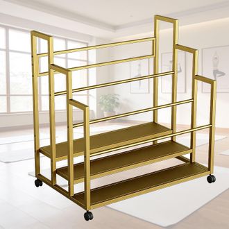 Generic Aufbewahrungsregal for Yogamatten, Organizer for Heim-Fitness-Zubeh&ouml;r mit R&auml;dern Metalllagerregal Gro&szlig;e Kapazit&auml;t Platzsparend for Kurzhanteln(Gold - 