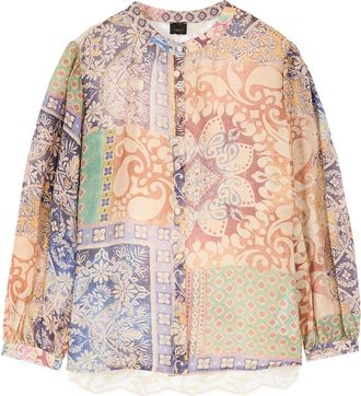 Oltre Femme, Blouses et Chemises, Beige, Taille: 42 FR Chemise &agrave; motifs avec dos en dentelle