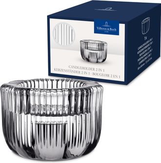 Villeroy & Boch Fleur Bleu Kerzenständer 2-in-1 Blau, Spülmaschinenfest, Glas-Kerzenhalter Für Teelichter und Stumpenkerzen/Stabkerzen, Handgefertigt, Deko Wohnung, G