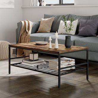 Vicco Table basse Fyrk, Ch&ecirc;ne dor&eacute;/noir, 106x60cm avec tablette