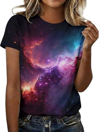 Generic T-shirt d&eacute;t&eacute; d&eacute;contract&eacute; &agrave; manches courtes et col rond pour femme Motif galaxie spirale | T-shirt d&eacute;t&eacute; doux et respirant pour un usage quotidien, voya