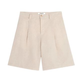 Maison Kitsun&eacute; Homme, Shorts, Beige, Taille: W42 Shorts amples en lin m&eacute;lang&eacute; pliss&eacute;s