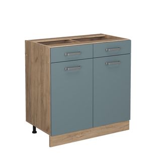 Vicco Küchenunterschrank R-Line, Blau-Grau/Goldkraft Eiche, 80 cm ohne Arbeitsplatte