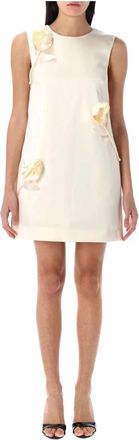 Self Portrait Femme, Robes, Beige, Taille: 34 FR Mini-robe en satin avec fleurs 3D