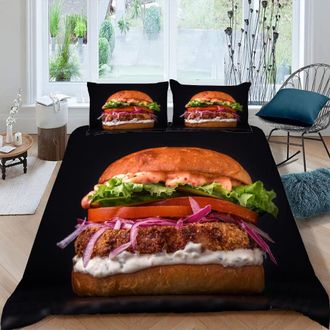 Generic Burger Bettw&auml;sche 135x200 Set Kinder Junge, M&auml;dchen 2 Teilig Bettbezug 135 x 200 cm 3D Bettw&auml;sche-Sets Weiche Bettbezug Fastfood Einzelbettbezug Set m