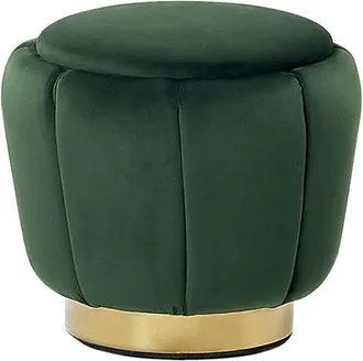 Beliani Pouf D&eacute;coratif Glamour avec Base Dor&eacute;e en Velours Vert Fonc&eacute; Irving