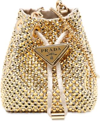 Prada Hobo Bags - Mini Re Nylon Crystal Embellished Drawstring Bucke - Gr. unisize - in Gold - f&uuml;r Damen