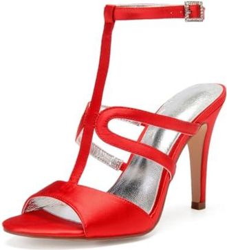 Generic Chaussure De Mariée Femmes Talons Hauts Élégante Stylet Talons Sandales Heels Chaussure Mariage Dress Fête 10.5Cm,Rouge,42 EU