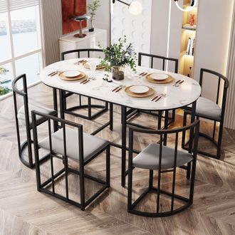 Generic Modernes Esstisch mit 6 St&uuml;hlen Set, Elegantes Esszimmerm&ouml;bel mit stabilem MDF-Tisch und gepolsterten Velours-St&uuml;hlen, ergonomisches Design f&uuml;r Komfor