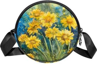 Generic Circle Sac &agrave; bandouli&egrave;re pour femme, petit sac &agrave; bandouli&egrave;re jaune marguerite avec fermeture &eacute;clair, bretelles r&eacute;glables, sac &agrave; main rond d&eacute;contract&eacute; 
