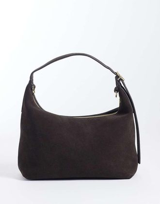 Arket Petit cabas en cuir et daim v&eacute;ritables avec bandouli&egrave;re amovible - Marron fonc&eacute;-Brown