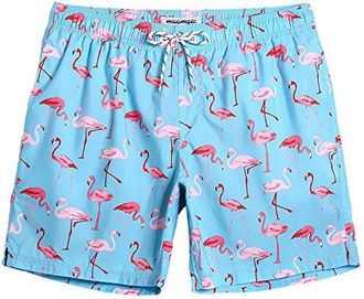 Maamgic Short de Bains Homme Maillot de Bain Pants Court de Sport Séchage Vite Bien pour Vacance a la Plage, Light Blue Flamingo, XX-Large(tour de taille:94~9
