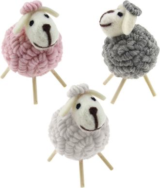 BESTONZON HIAKDOFT 3 St&uuml;ck Selbstgemacht Schaf Wollfilz Schmuckset Handgefertigte Bekleidungsaccessoires in Rosa Grau und Wei&szlig; Vielseitiges Nadelfilz Bastelzube