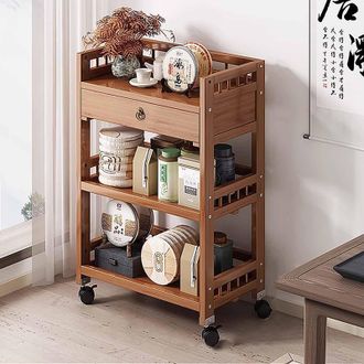 Generic Bambus Küche Rolling Wagen - Mehrschichtiger Dienstprogramm Trolley mit abnehmbaren Regalen & Rädern - Vielseitiges Lagerregal für Essen oder Partys z