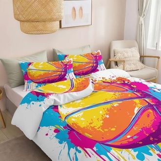 Generic Housse de Couette Imprimer Blanc 220 x 240 cm, Parure de Lit R&eacute;versible Dessin Anim&eacute; Sports Basketball Housse de Couette Enfants Gar&ccedil;ons Filles Adoles