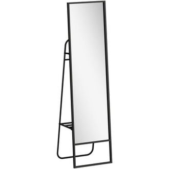 HOMCOM Homcom - Miroir sur pied avec rangements grande taille dim. 148,5 x 40 cm métal noir