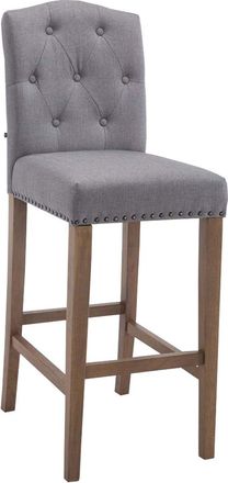 Clp Barhocker Louise, Stoff-Bezug, Holz-Gestell, Sitzhöhe 73 cm, Rückenlehne + Fußstütze, Kupfer Zierknöpfe an der Naht, mit Bodenschonern, Farbe:hellgrau