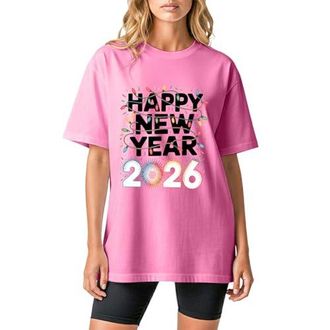Generic Chemises du Nouvel An pour couples - Happy New Year 2026, T-shirt &agrave; manches courtes et col rond pour femmes | pour voyage, rose fonc&eacute;, XXL