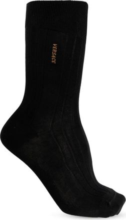 Versace Homme, Sous-v&ecirc;tements, Noir, Taille: L Chaussettes c&ocirc;tel&eacute;es en coton brod&eacute;