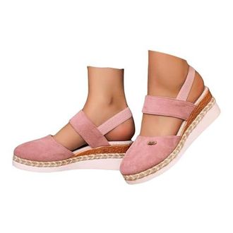 Generic Sandales d&eacute;t&eacute; &agrave; bout ferm&eacute; pour femme, espadrilles compens&eacute;es pour femme, chaussures d&eacute;t&eacute; &agrave; talons bas, chaussures d&eacute;t&eacute; r&eacute;glables avec sangle de chevi