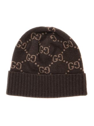Gucci Mens Hat Gg Jacquard Brown Cashmere